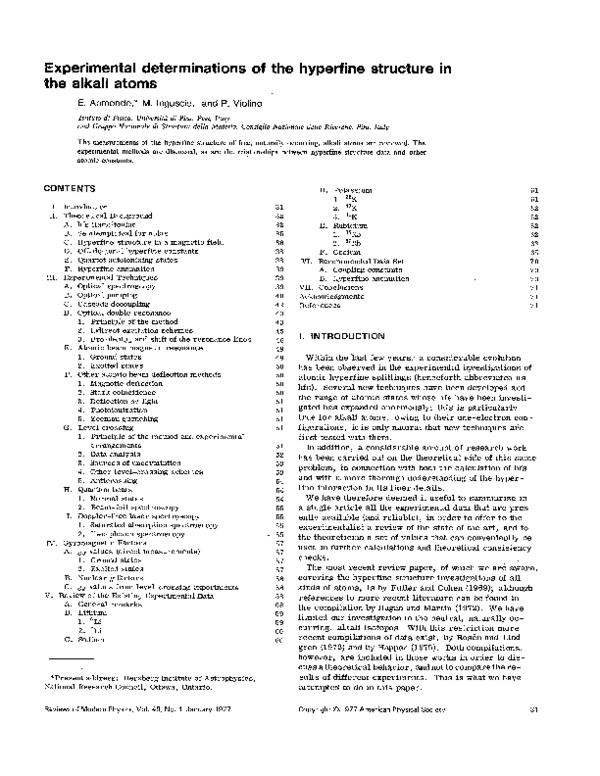 (PDF) Experimental determinations of the hyperfine structure in the alkali atoms