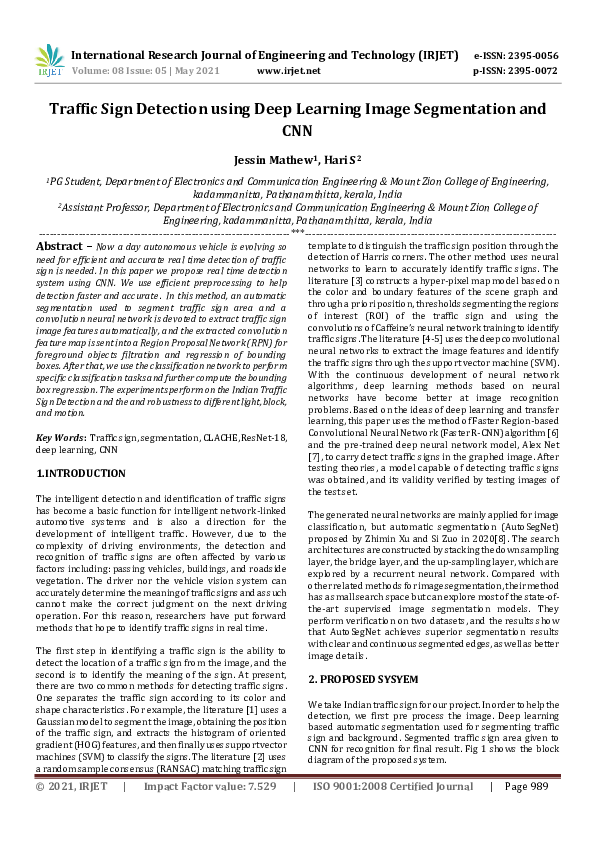 (PDF) IRJET- Traffic Sign Detection using Deep Learning Image ...