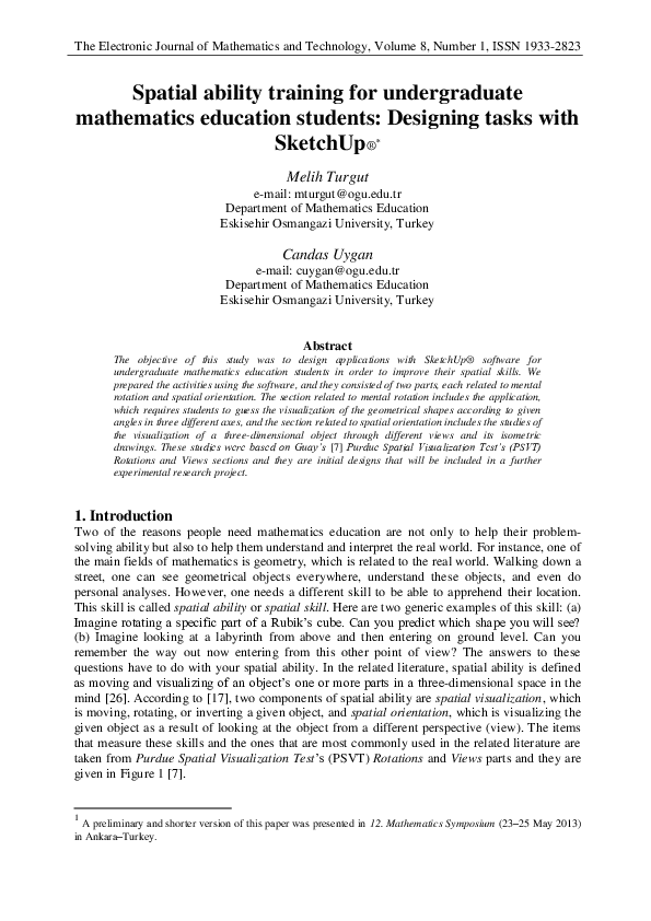 (PDF) Spatial ability training for undergraduate mathematics education ...