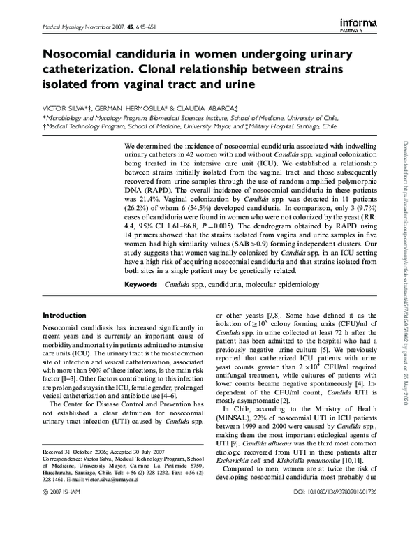 (PDF) Nosocomial candiduria in women undergoing urinary catheterization ...