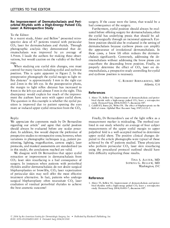 (PDF) Re: Improvement of Dermatochalasis and Periorbital Rhytids with a ...