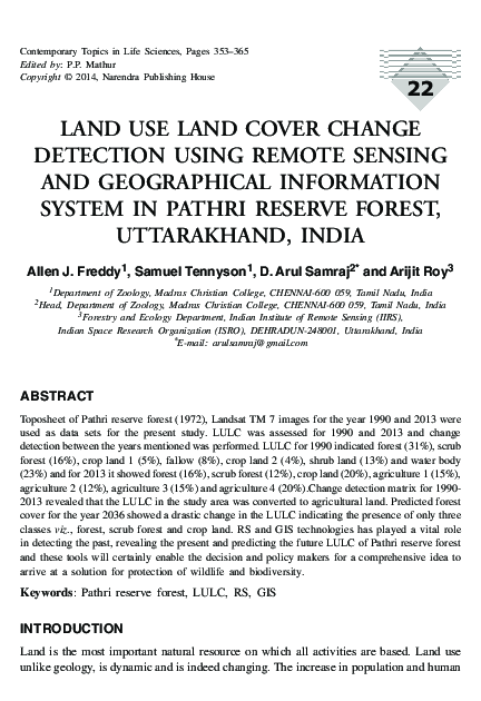 (PDF) Land Use Land Cover Change Detection Using Remote Sensing and Geographical Information ...