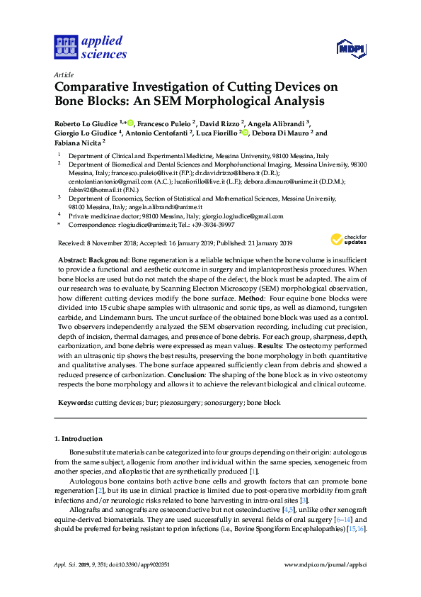 Pdf Comparative Investigation Of Cutting Devices On Bone Blocks An