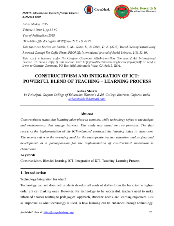 (PDF) Constructivism and Intigration of Ict: Powerful Blend of Teaching – Learning Process