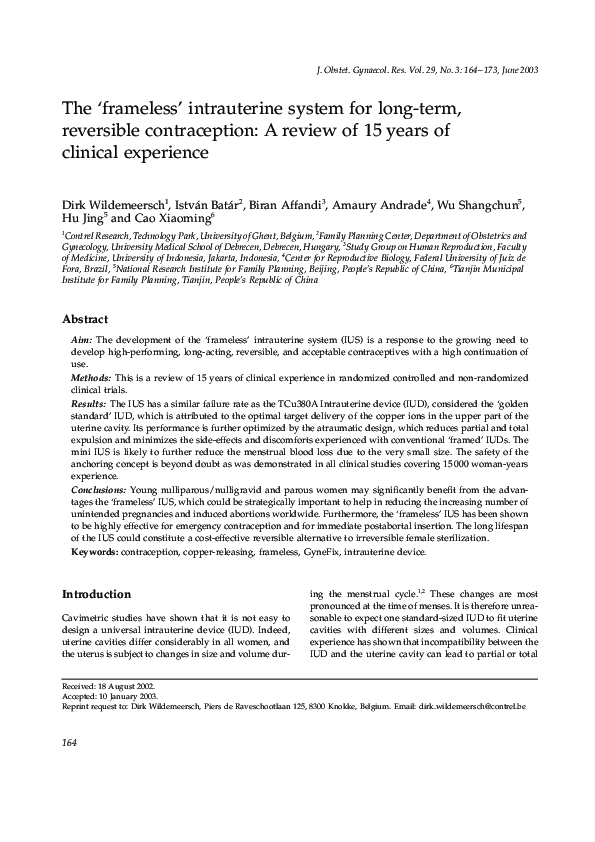 (PDF) The 'frameless' intrauterine system for long-term, reversible ...