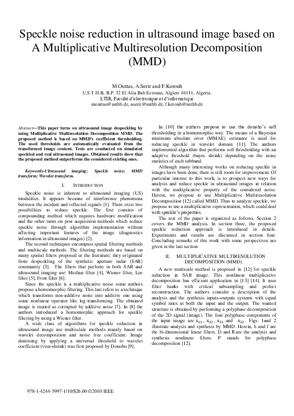 (PDF) Speckle noise reduction in ultrasound image based on A ...