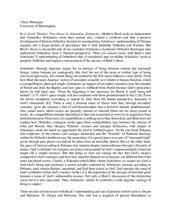 (PDF) Review: A Greek Thomist: Providence in Gennadios Scholarios