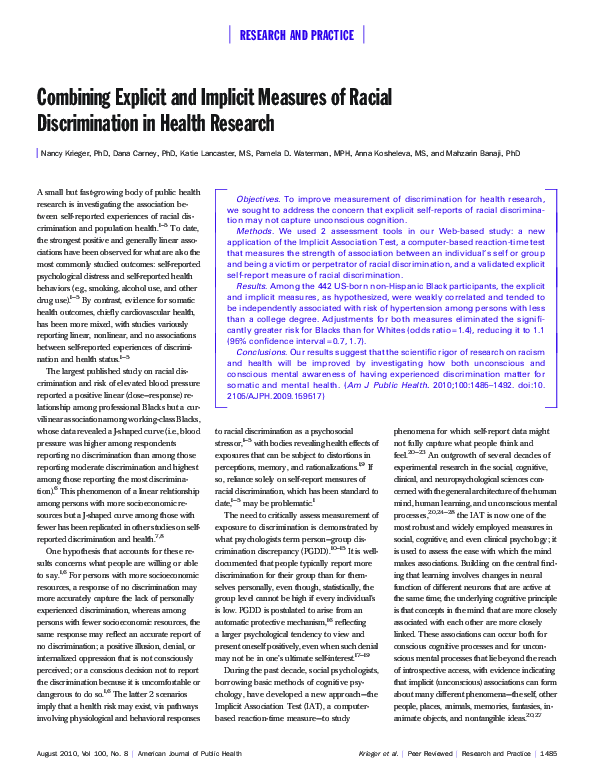 (PDF) Combining Explicit and Implicit Measures of Racial Discrimination in Health Research