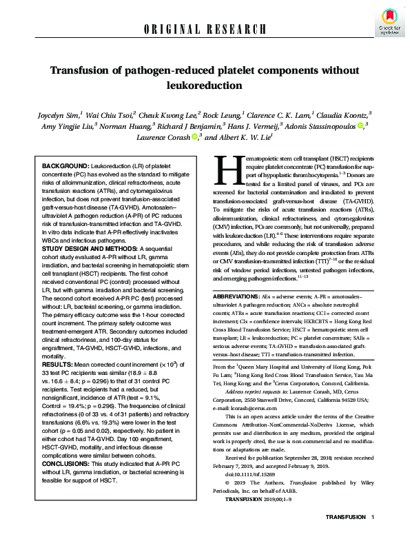 (PDF) Transfusion of pathogen‐reduced platelet components without ...