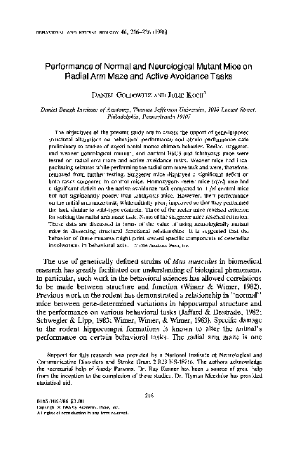 (PDF) Performance of normal and neurological mutant mice on radial arm ...