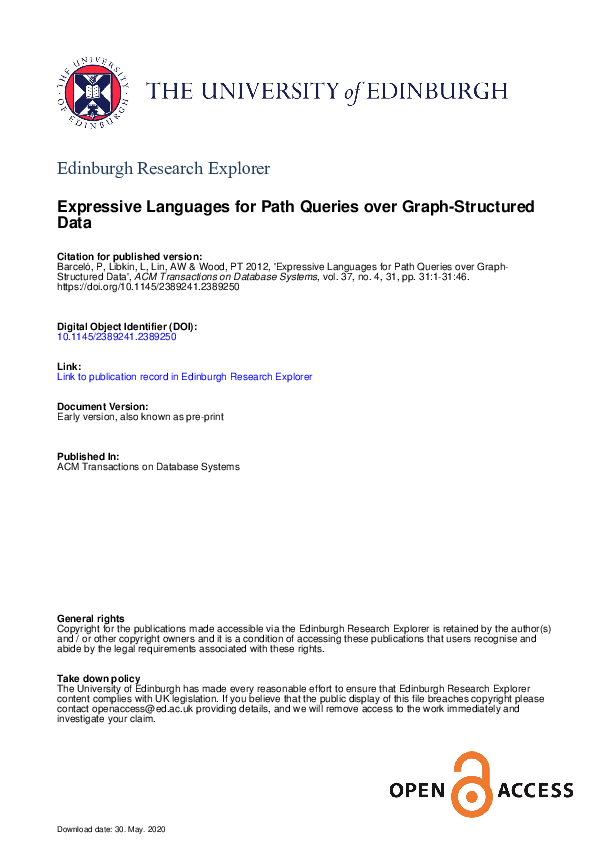 (PDF) Expressive Languages for Path Queries over Graph-Structured Data
