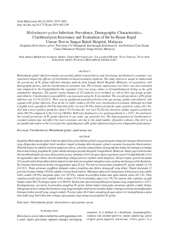 (PDF) Helicobacter pylori Infection: Prevalence, Demographic ...