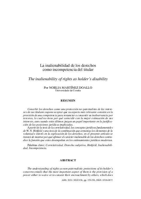 (PDF) La inalienabilidad de los derechos como incompetencia del titular