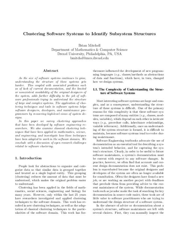 Pdf Clustering Software Systems To Identify Subsystem Structures