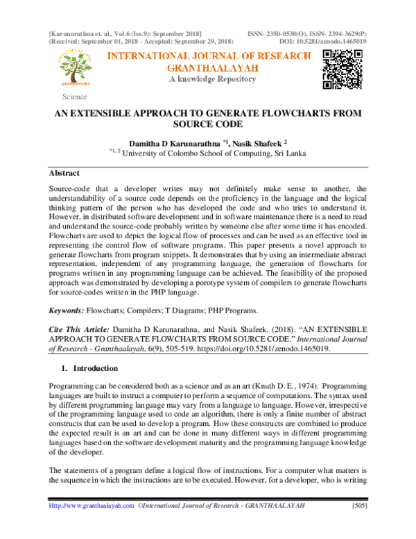 Pdf An Extensible Approach To Generate Flowcharts From Source Code