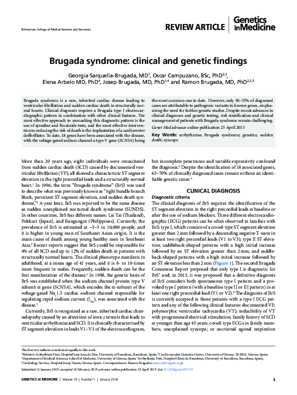 (PDF) Brugada syndrome: clinical and genetic findings | Georgia ...