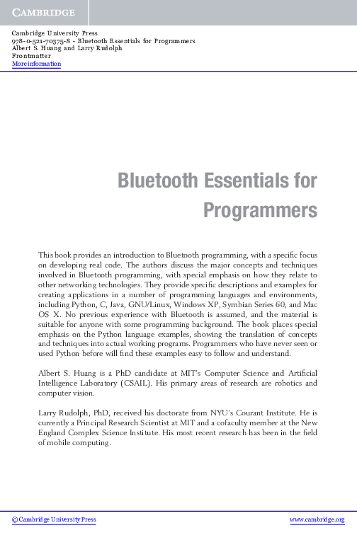(PDF) Bluetooth Essentials for Programmers
