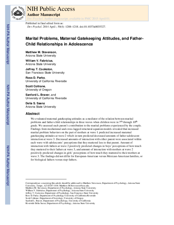(PDF) Maternal Gatekeeping Attitudes Measure
