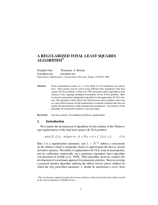 (PDF) A Regularized Total Least Squares Algorithm
