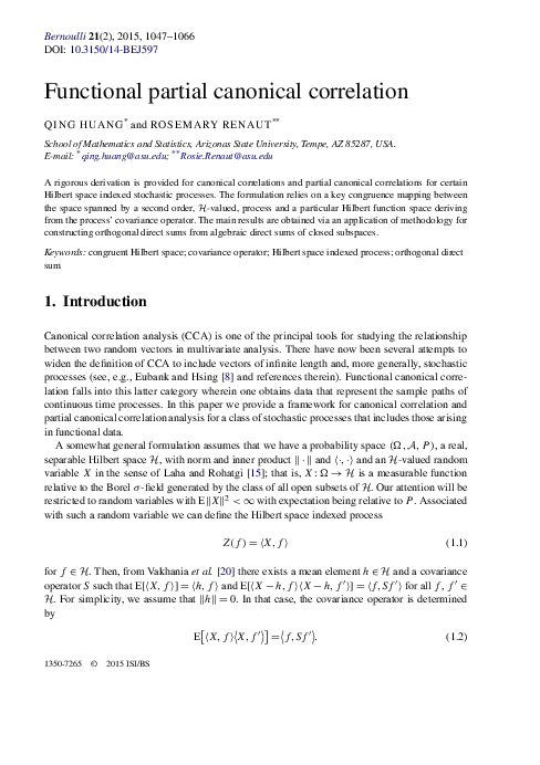 (PDF) Functional partial canonical correlation