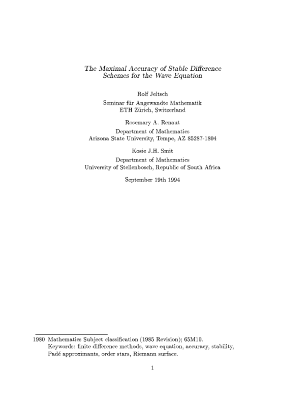 (PDF) The maximal accuracy of stable difference schemes for the wave equation