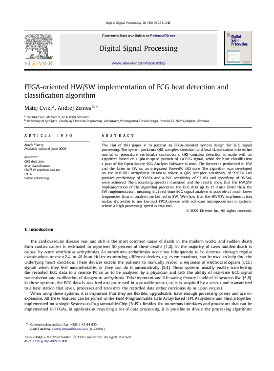 (PDF) FPGA-oriented HW/SW implementation of ECG beat detection and classification algorithm