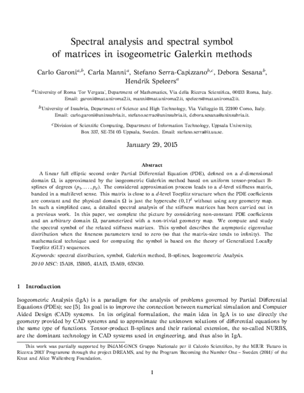 (PDF) Spectral analysis and spectral symbol of matrices in isogeometric Galerkin methods