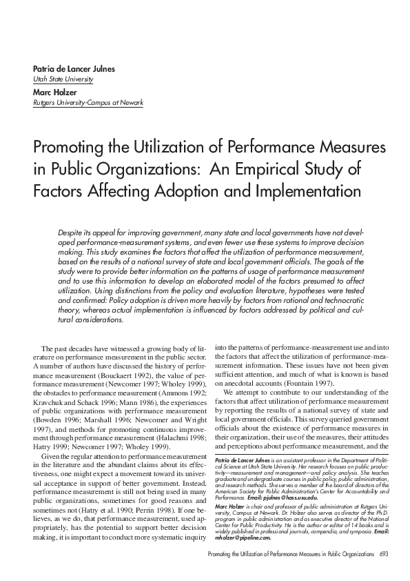 (PDF) Promoting the Utilization of Performance Measures in Public Organizations: An Empirical ...