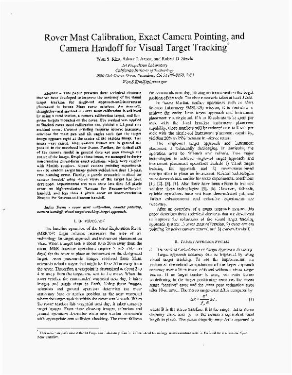 (PDF) Rover mast calibration, exact camera pointing, and camera handoff ...