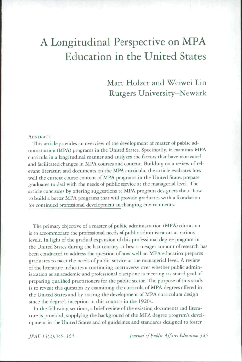 (PDF) A Longitudinal Perspective on MPA Education in the United States