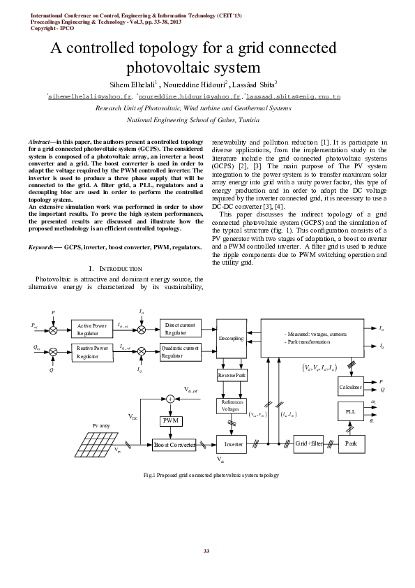 (PDF) A controlled topology for a grid connected photovoltaic system