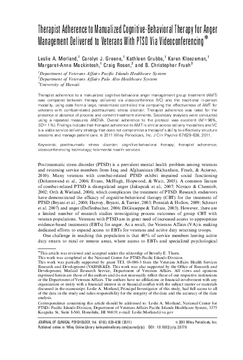 (PDF) Therapist adherence to manualized cognitive-behavioral therapy for anger management ...