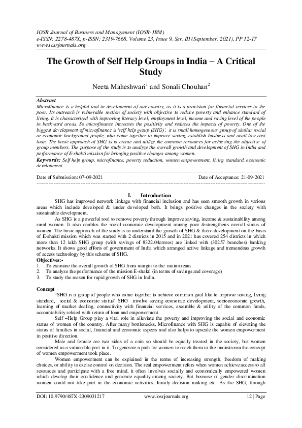 (PDF) The Growth of Self Help Groups in India -A Critical Study