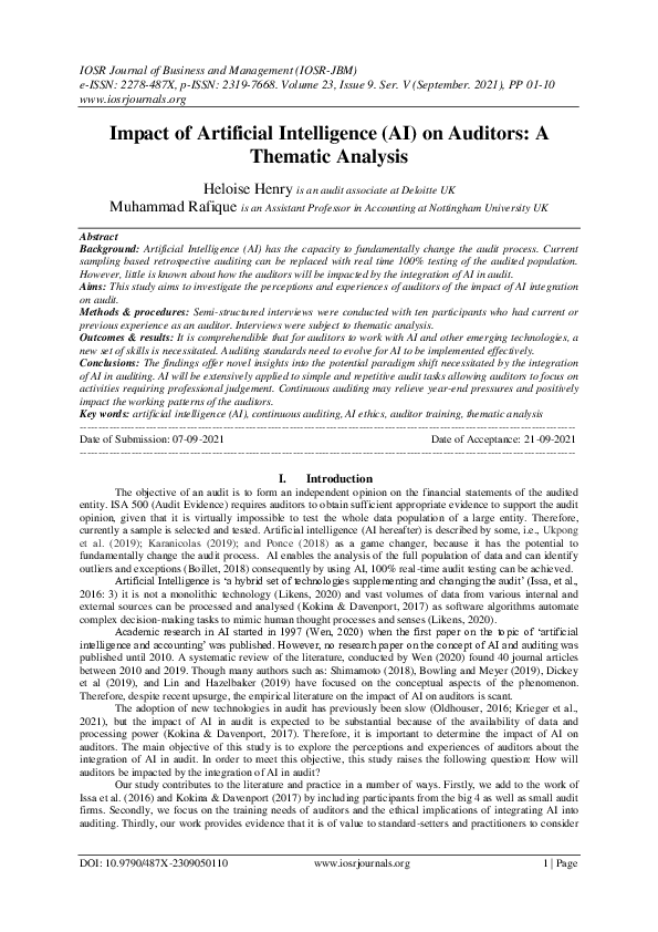 (PDF) Impact of Artificial Intelligence (AI) on Auditors: A Thematic ...