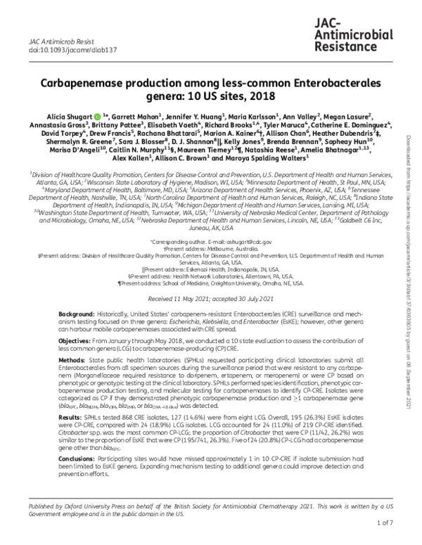 (PDF) Carbapenemase production among less-common Enterobacterales ...