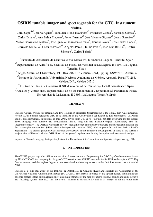 (PDF) OSIRIS Imager & Spectrograph for GTC