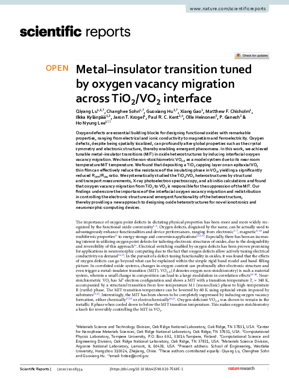 (PDF) Metal–insulator transition tuned by oxygen vacancy migration ...