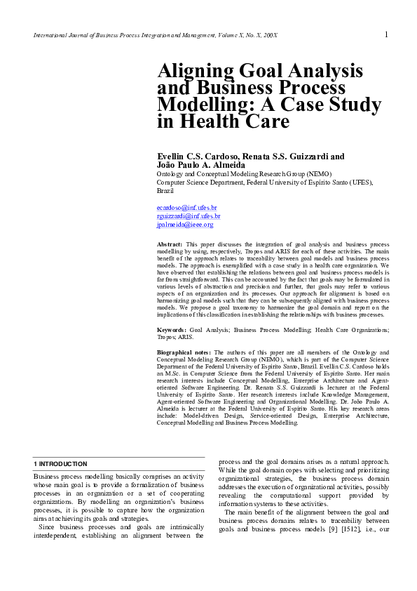(PDF) Aligning goal analysis and business process modelling: a case study in healthcare