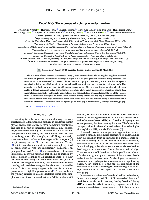 (PDF) Doped NiO: The mottness of a charge transfer insulator