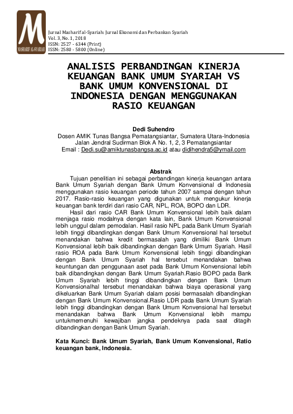 (PDF) Analisis Perbandingan Kinerja Keuangan Bank Umum Syariah vs Bank Umum Konvensional DI ...