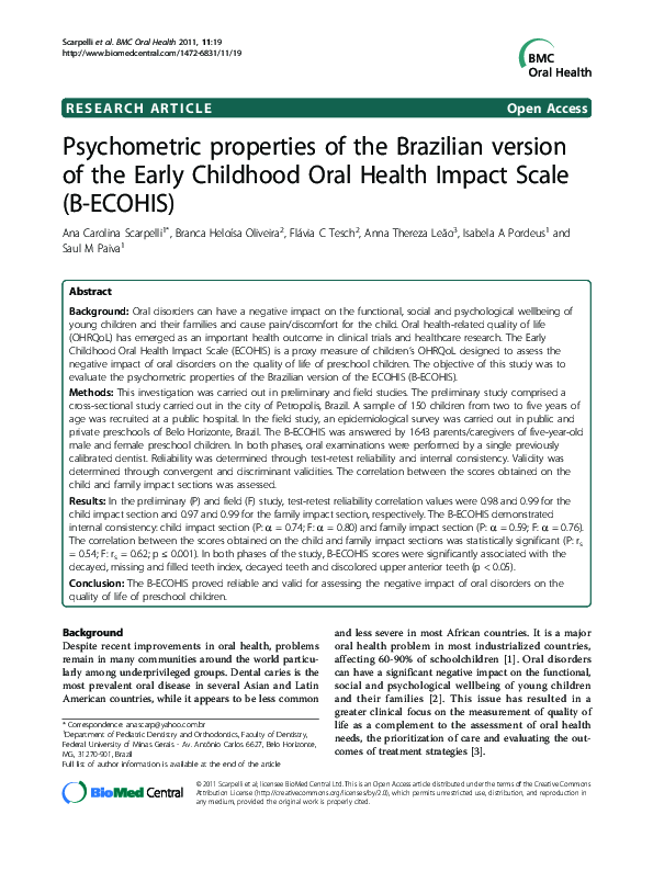 Pdf Psychometric Properties Of The Brazilian Version Of The Early
