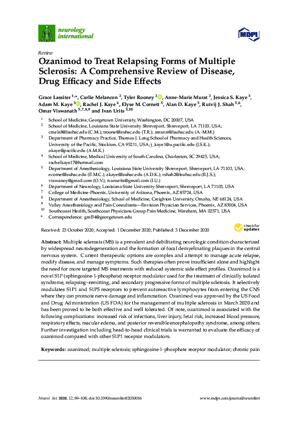 (PDF) Ozanimod to Treat Relapsing Forms of Multiple Sclerosis: A ...