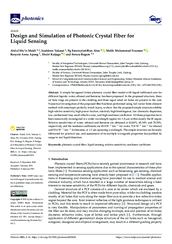 (PDF) Design and Simulation of Photonic Crystal Fiber for Liquid Sensing