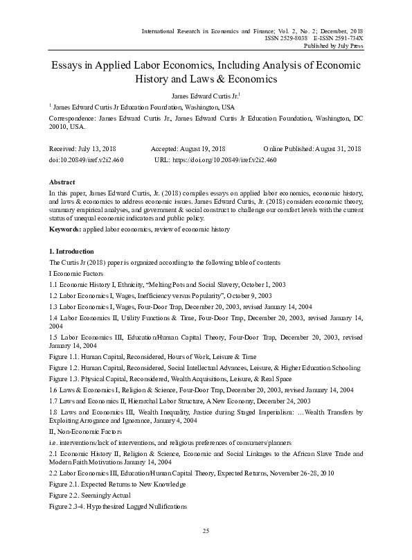 (PDF) Essays in Applied Labor Economics, Including Analysis of Economic ...
