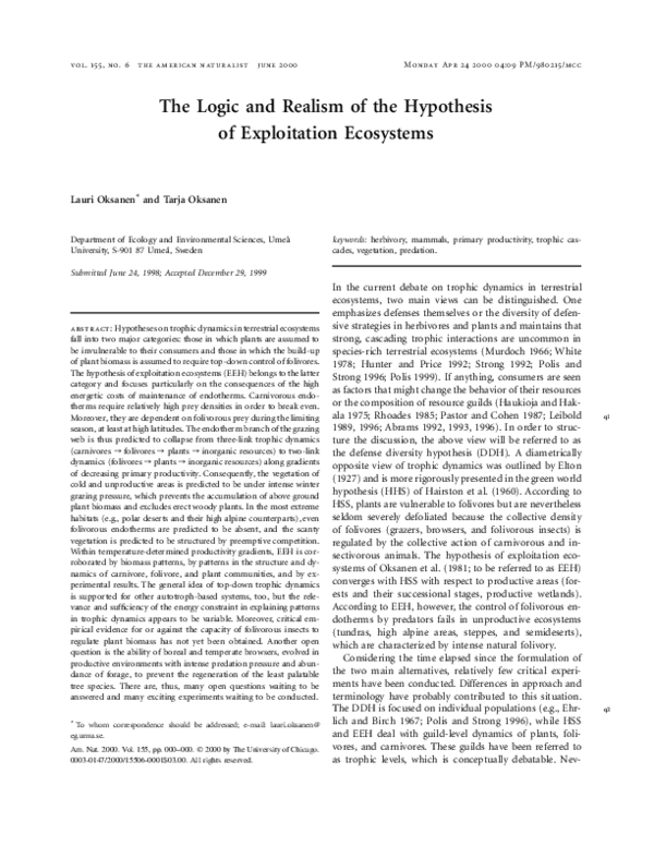 (PDF) The Logic and Realism of the Hypothesis of Exploitation Ecosystems
