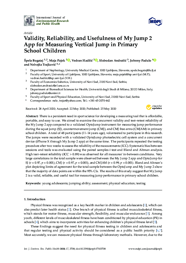 (PDF) Validity, Reliability, and Usefulness of My Jump 2 App for Measuring Vertical Jump in ...