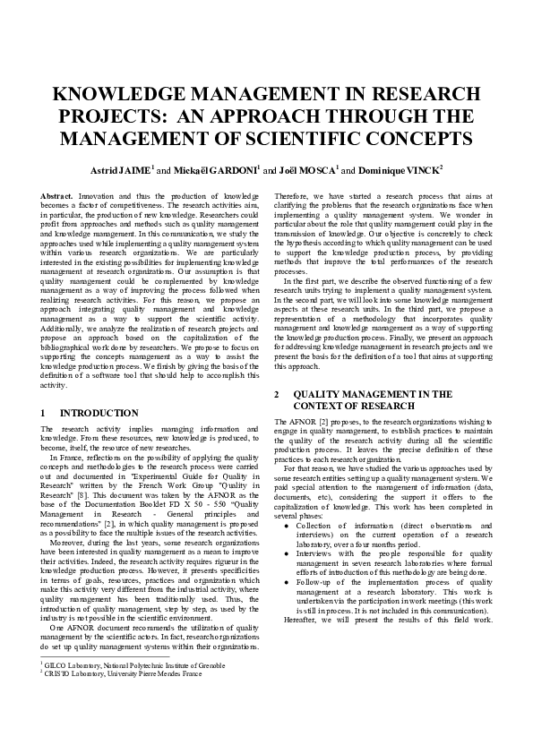 (PDF) Knowledge Management in Research Projects: An Approach Through ...