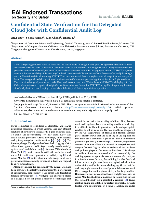 (PDF) Confidential State Verification for the Delegated Cloud Jobs with ...