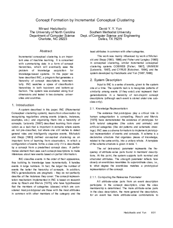(PDF) Concept formation by incremental conceptual clustering