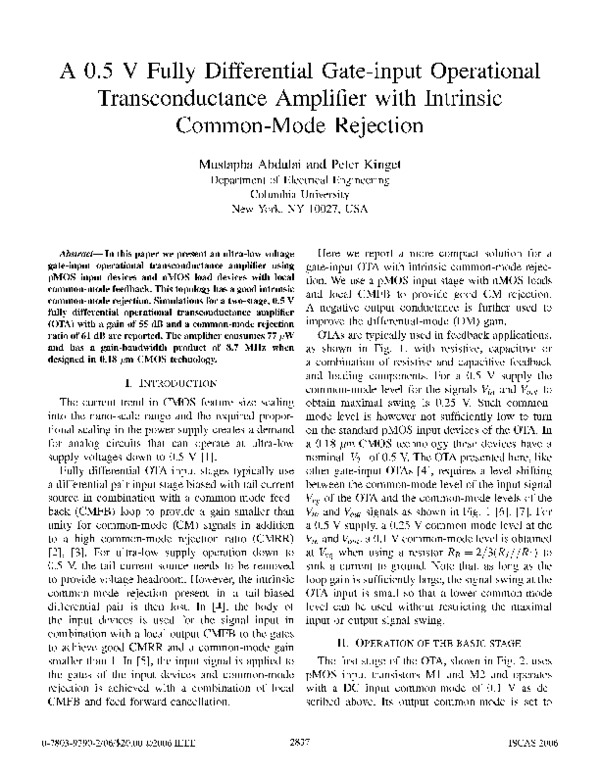 (PDF) A 0.5 V fully differential gate-input operational transconductance amplifier with ...